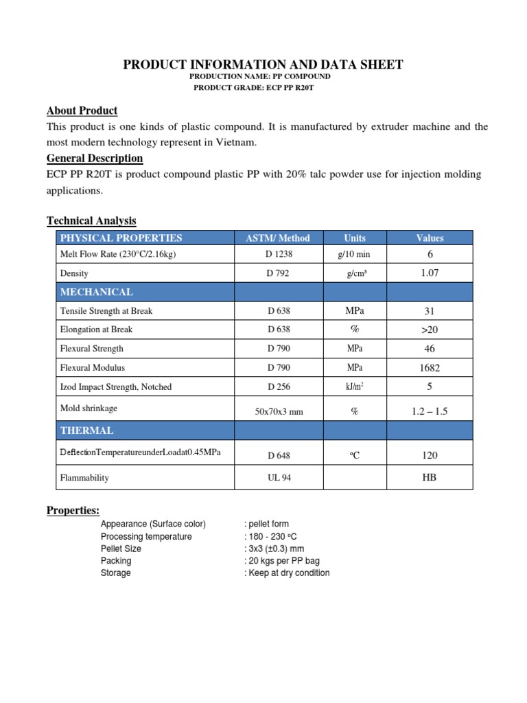 Data Sheet ECP PP R20TK | PDF | Extrusion | Plastic