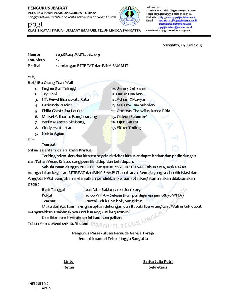 Undangan Retreat Remaja PPGT 2019 | PDF
