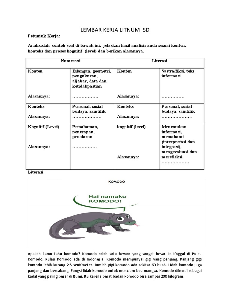 Lembar Kerja Analisis Soal Litnum SD | PDF