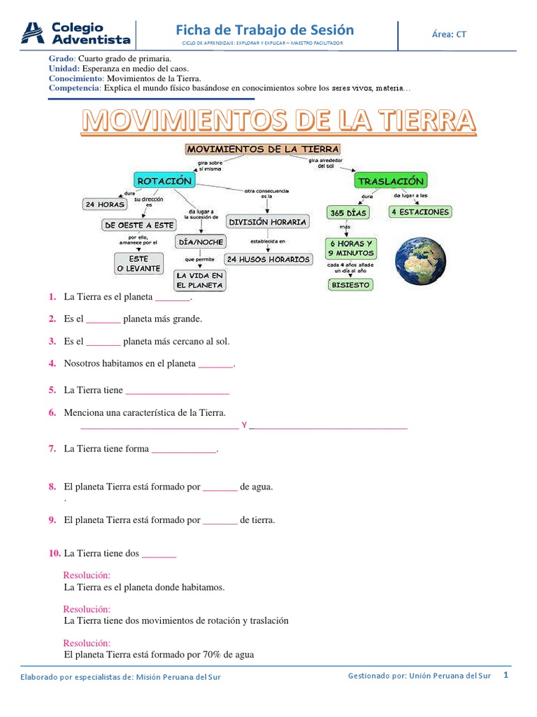 Ficha de Trabajo: Movimientos de la Tierra | PDF | Tierra