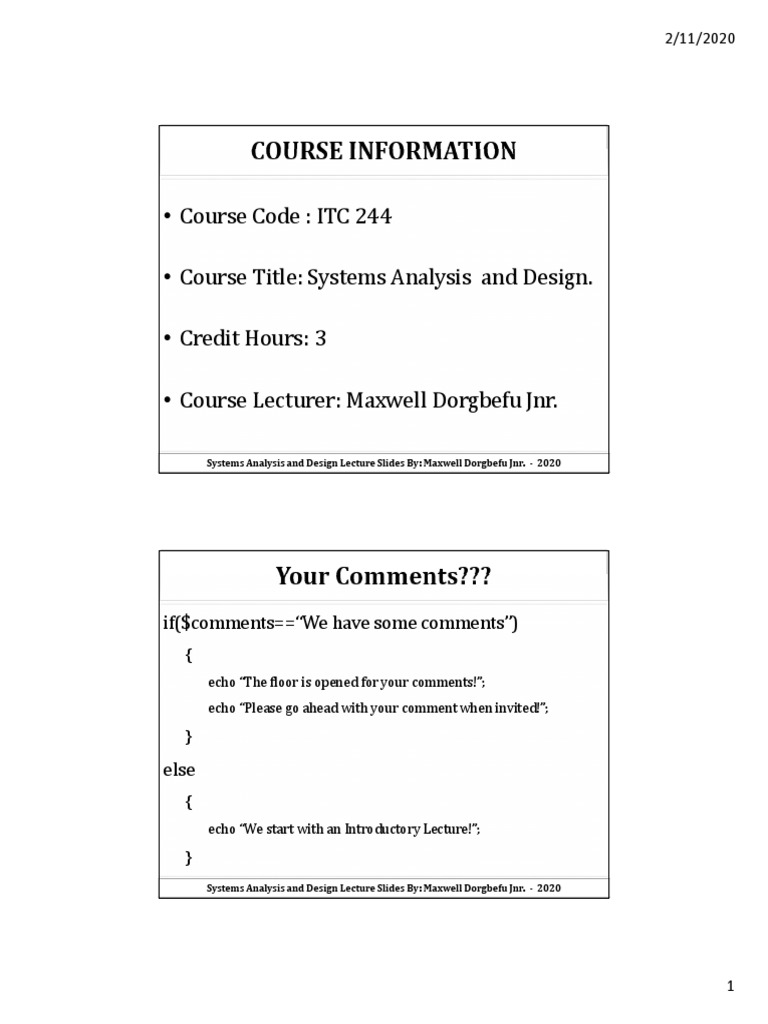 ITC 244 - Lecture 1 | PDF | System | Cognition