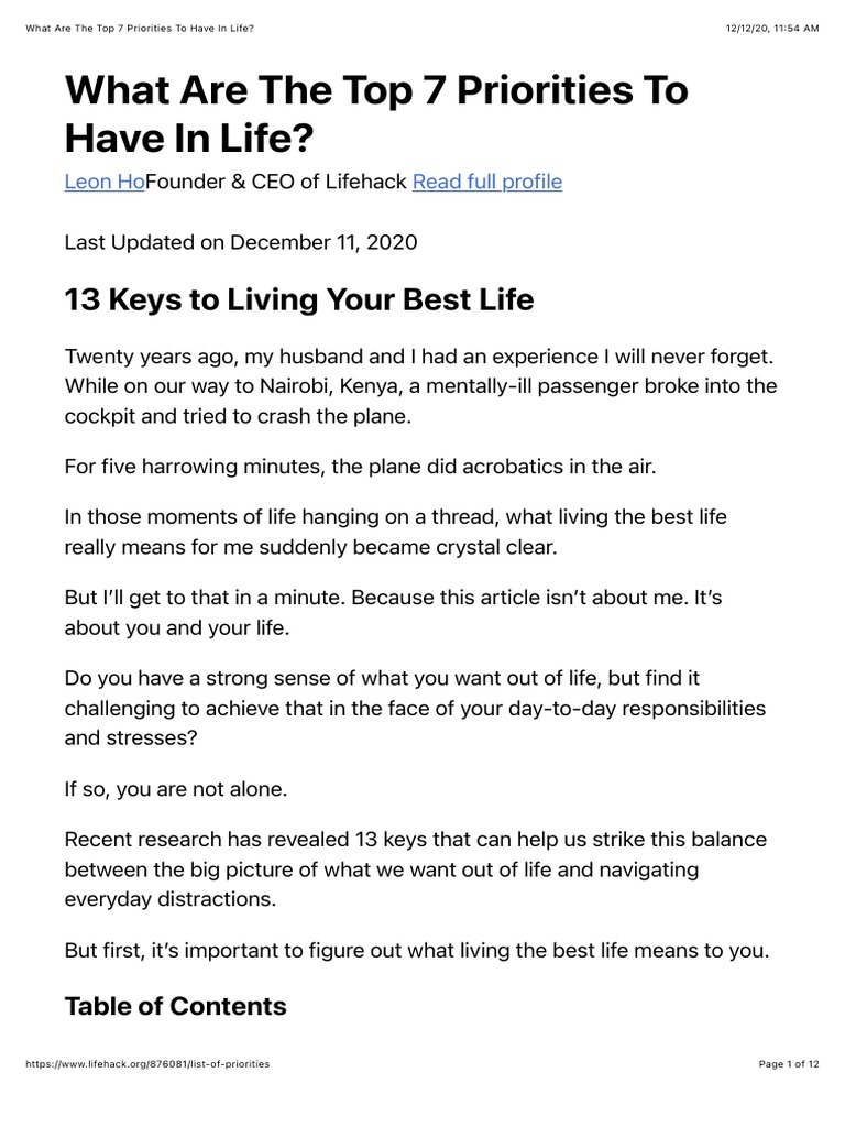 What Are The Top 7 Priorities To Have in Life? | PDF | Mindfulness ...