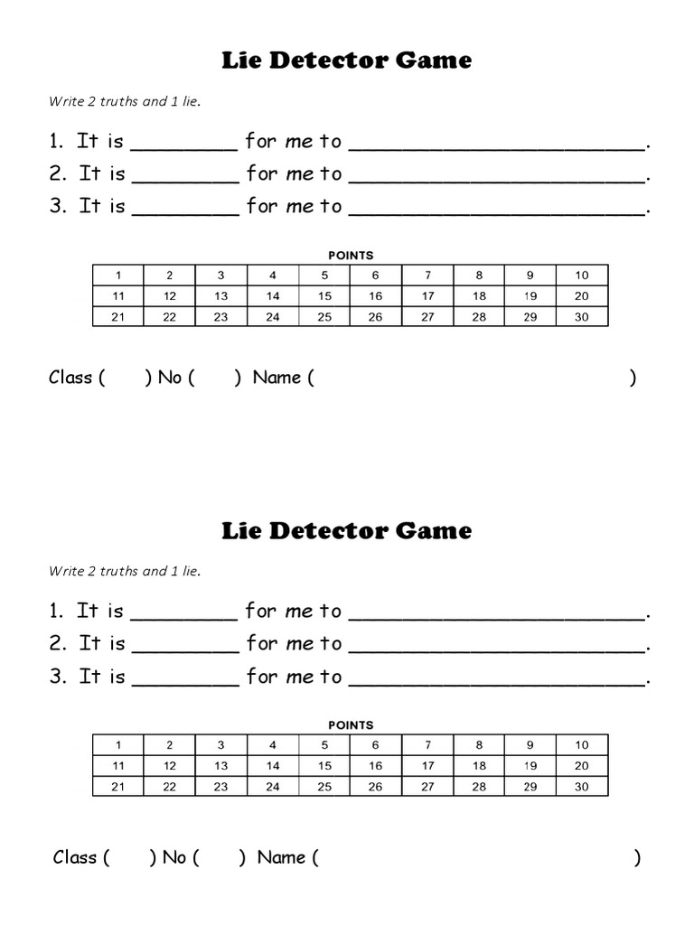Lie Detector Game Template | PDF