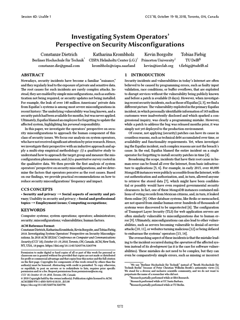 Investigating System Operators' Perspective On Security Misconfigurations | PDF | Qualitative ...