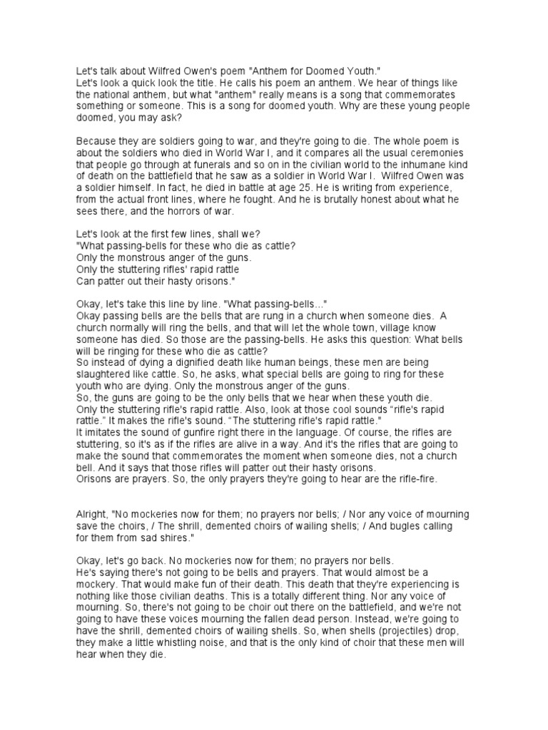 Analysis of "Anthem for Doomed Youth" | PDF | Poetry | Classics