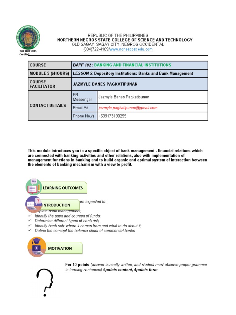 Banking And Financial Institutions Module5 Pdf Banks Transaction