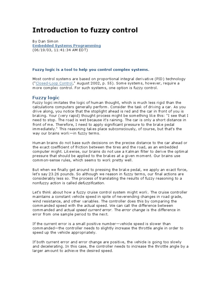 Introduction To Fuzzy Control | PDF | Control Theory | Fuzzy Logic