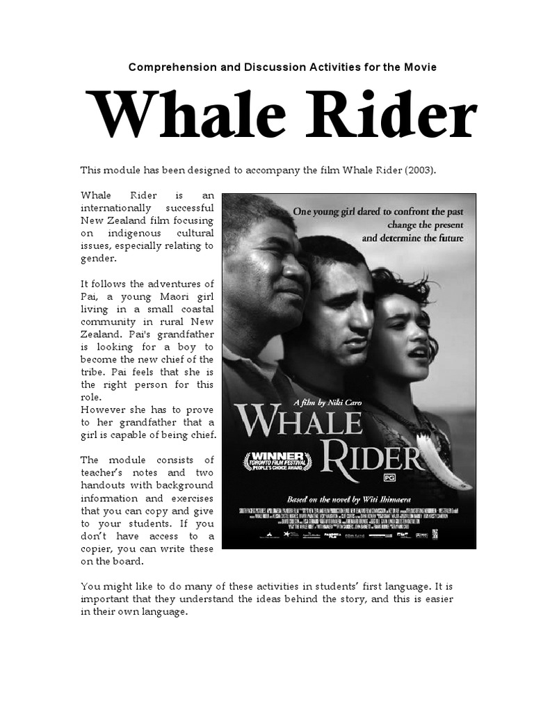Whale Rider: Comprehension and Discussion Activities For The Movie | PDF
