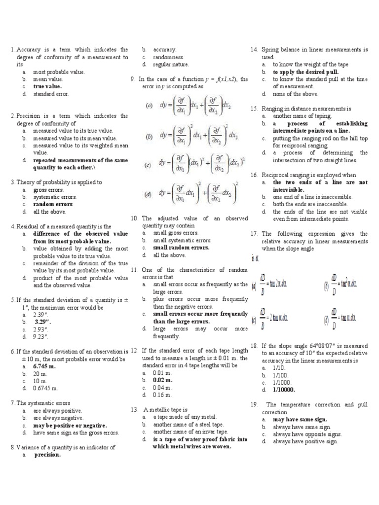 Gross Errors. Systematic Errors. All The Above | PDF | Surveying ...