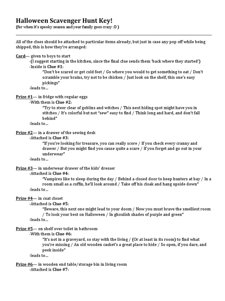 Halloween Scavenger Hunt Key | PDF