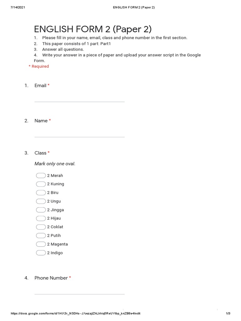 Paper 2 Mock Test - Google Forms | PDF