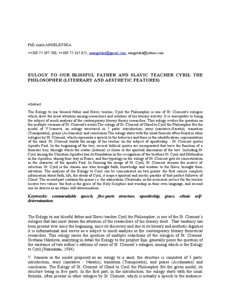 Eulogy To Our Blissful Father and Slavic Teacher Cyril The Philosopher ...