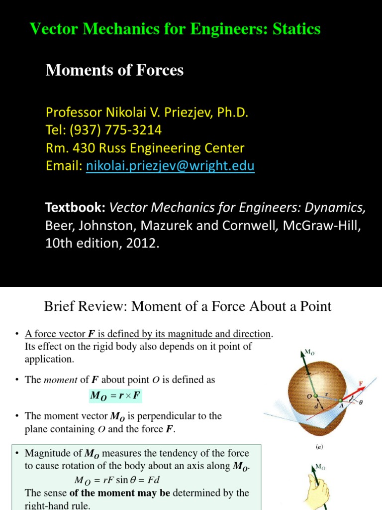 Lecture 06 Statics Moments of Forces | PDF | Euclidean Vector | Force