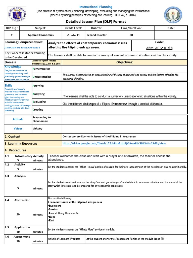 Detailed Lesson Plan (DLP) Format | PDF | Learning | Teachers