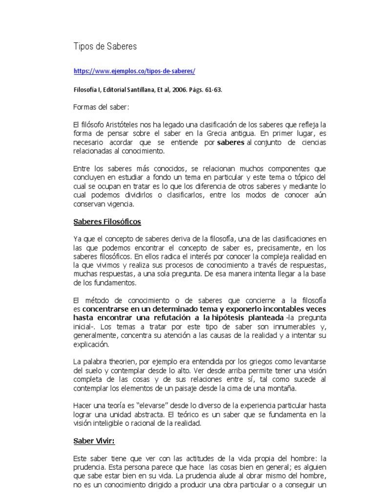 Tipos de Saberes - Formas Del Conocimiento | PDF | Conocimiento | Método científico