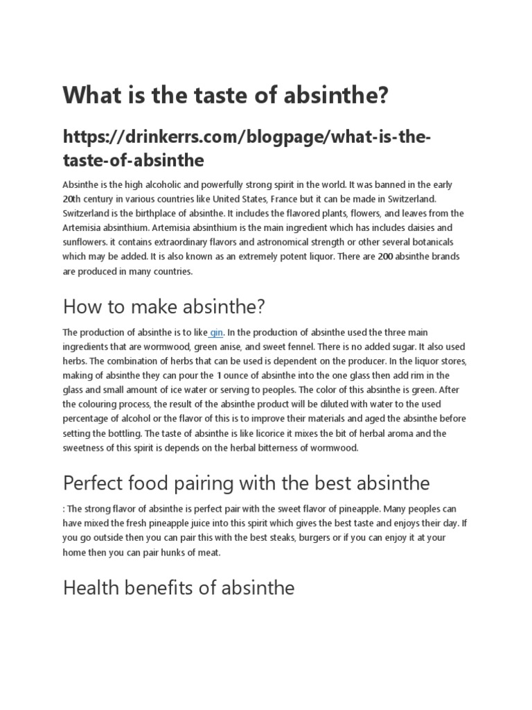 What Is The Taste of Absinthe | PDF | Distilled Drinks | Fermented Drinks