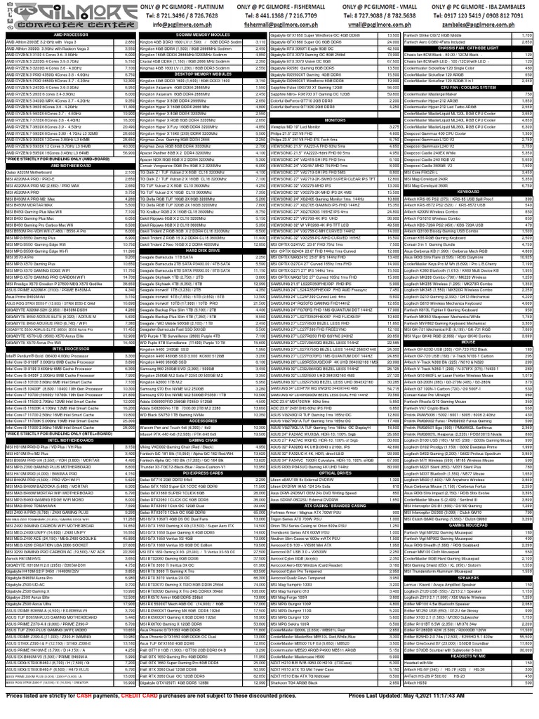PC Gilmore Pricelist As of 05-04-2021 | PDF | Hdmi | Advanced Micro Devices