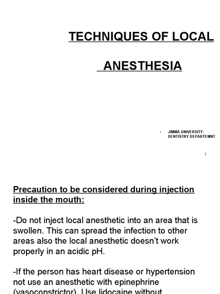 Techniques of Local Anesthesia: Jimma University. Dentistry Departemnt ...