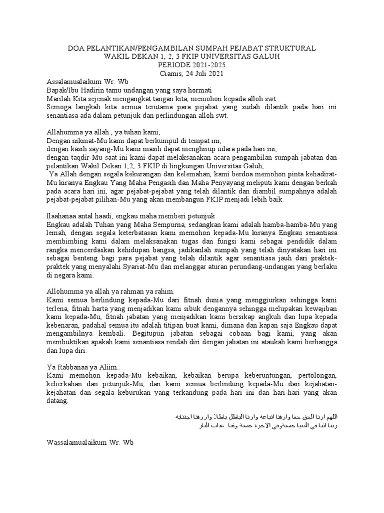 Doa Pelantikan | PDF