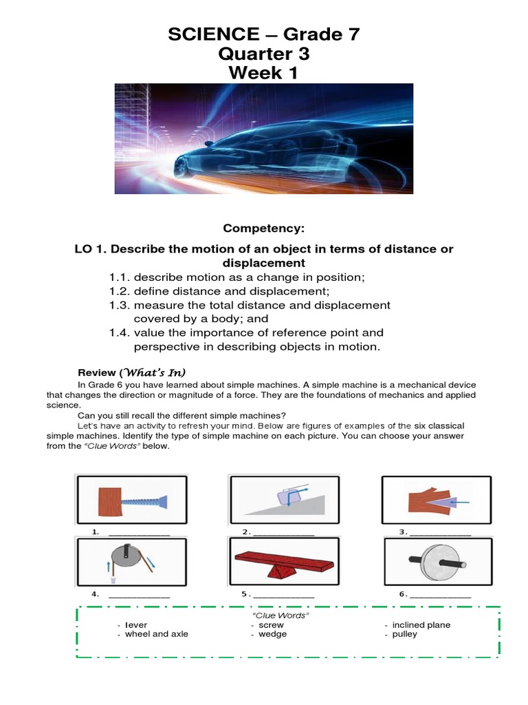 Displacement and Motion in Grade 7 Science | PDF | Euclidean Vector ...