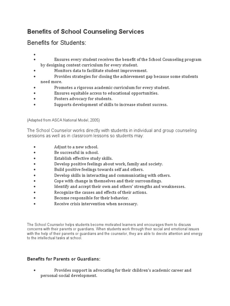 Benefits of School Counseling Service1 | PDF | School Counselor | Teachers