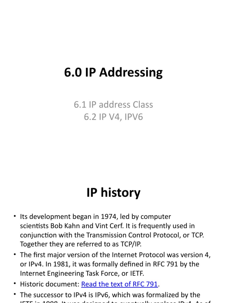 6.0 IP Addressing: 6.1 IP Address Class 6.2 IP V4, IPV6 | PDF | Ip ...