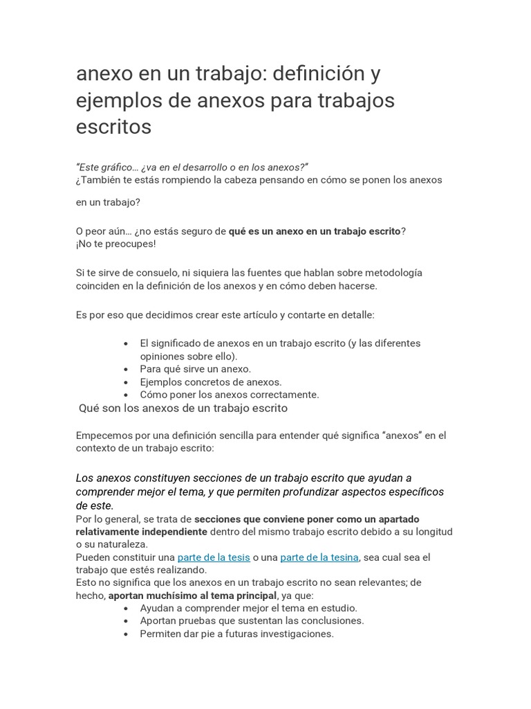Definición y ejemplos de anexos en trabajos | PDF | Cognición