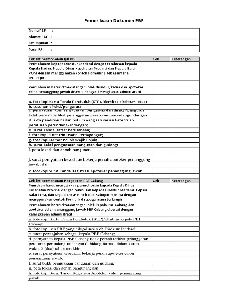 Cek List Pendaftaran PBF | PDF | Hukum