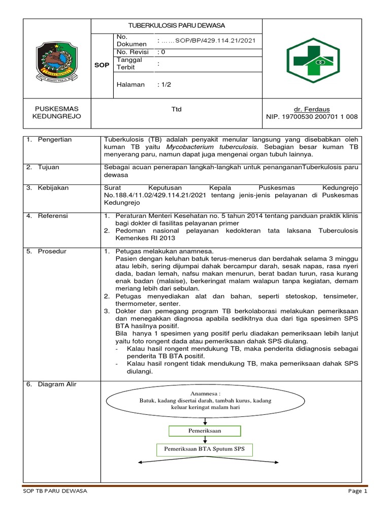 SOP Penanganan Tuberkulosis Paru Dewasa | PDF