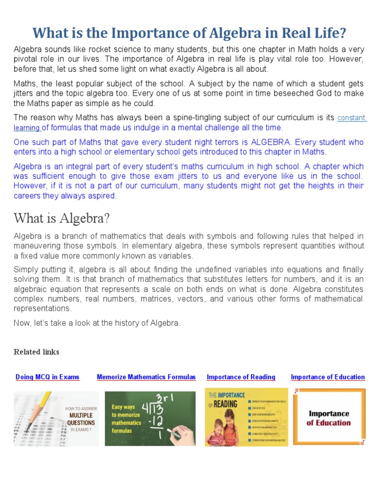 What Is The Importance of Algebra in Real Life. | PDF | Algebra ...