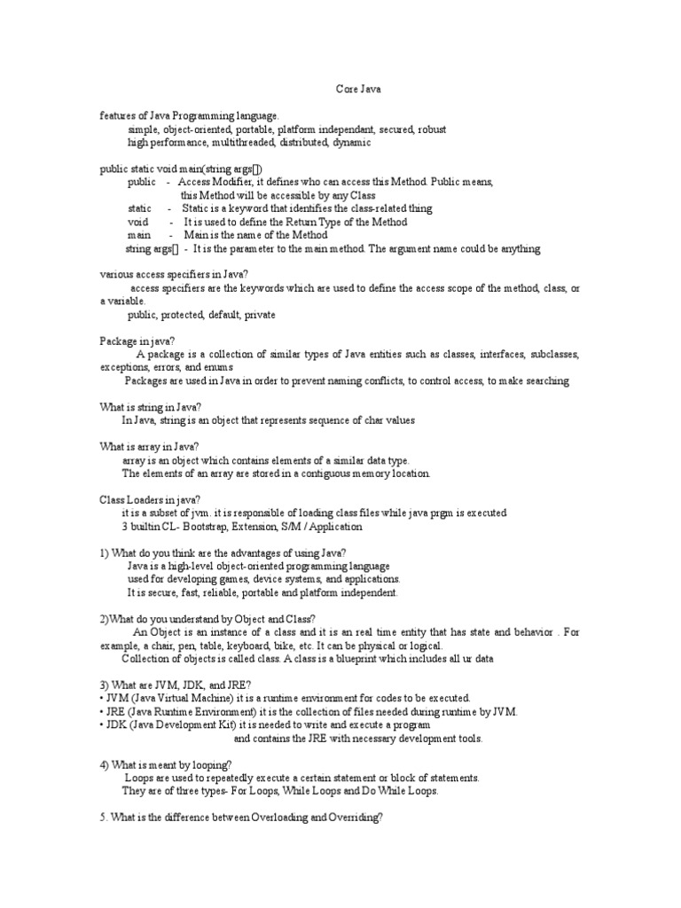 Core Java Interview Ques | PDF | Java Virtual Machine | Method ... Core Java Interview Ques | PDF | Java Virtual Machine | Method ...