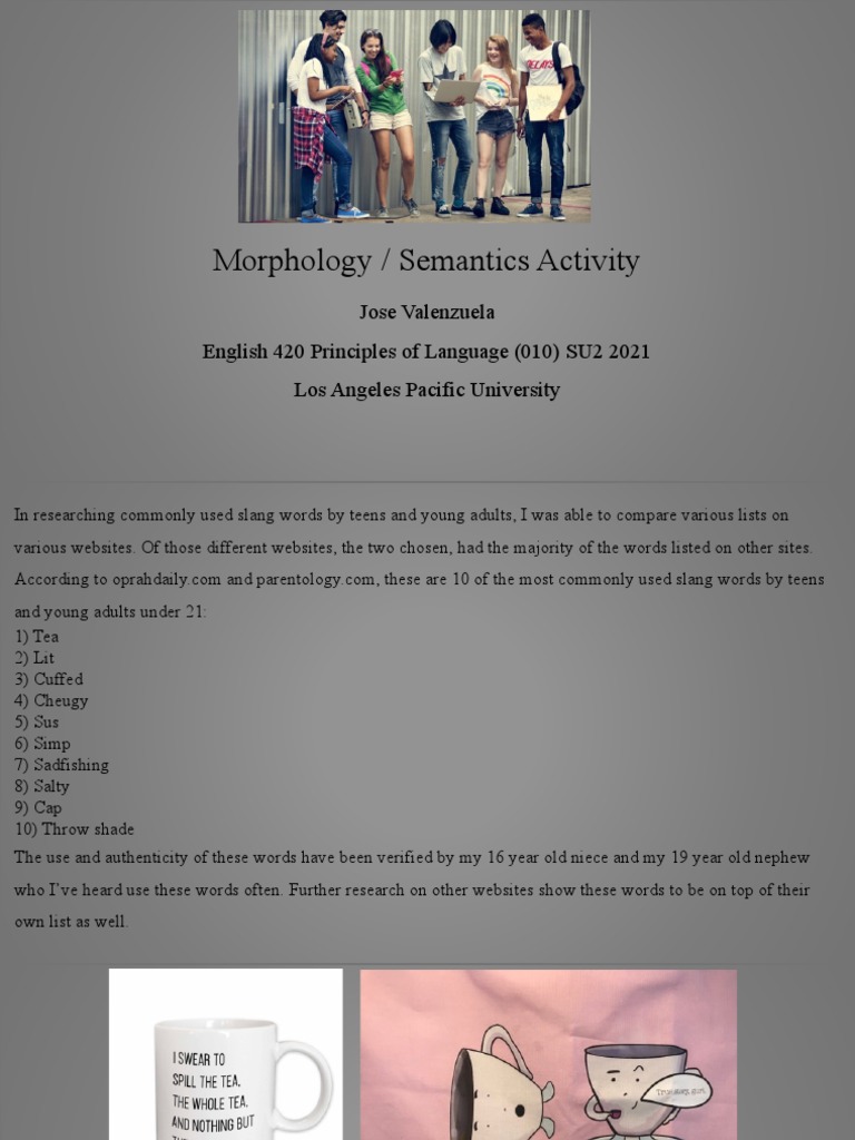 Morphology Semantics Activity | PDF | Adolescence | Morphology (Linguistics)