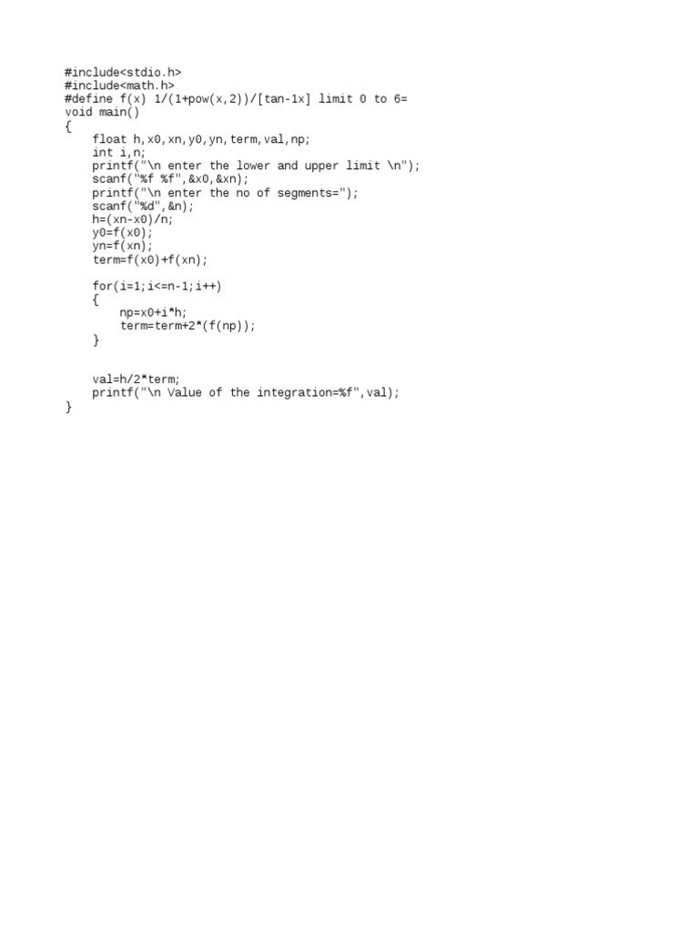 Trapezoidal Rule C Program | PDF