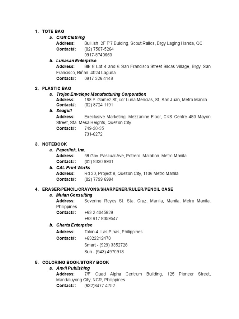 Contact Details of Suppliers | PDF