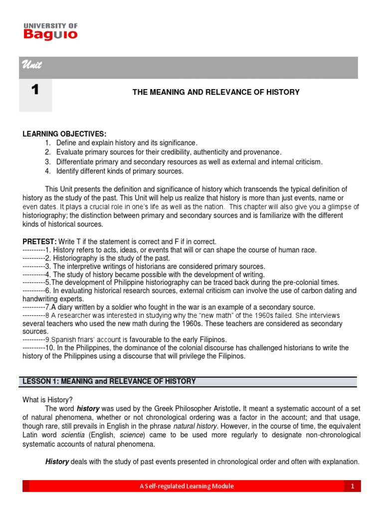 UNIT 1 Meaning and Relevance of History | PDF | Primary Sources ...