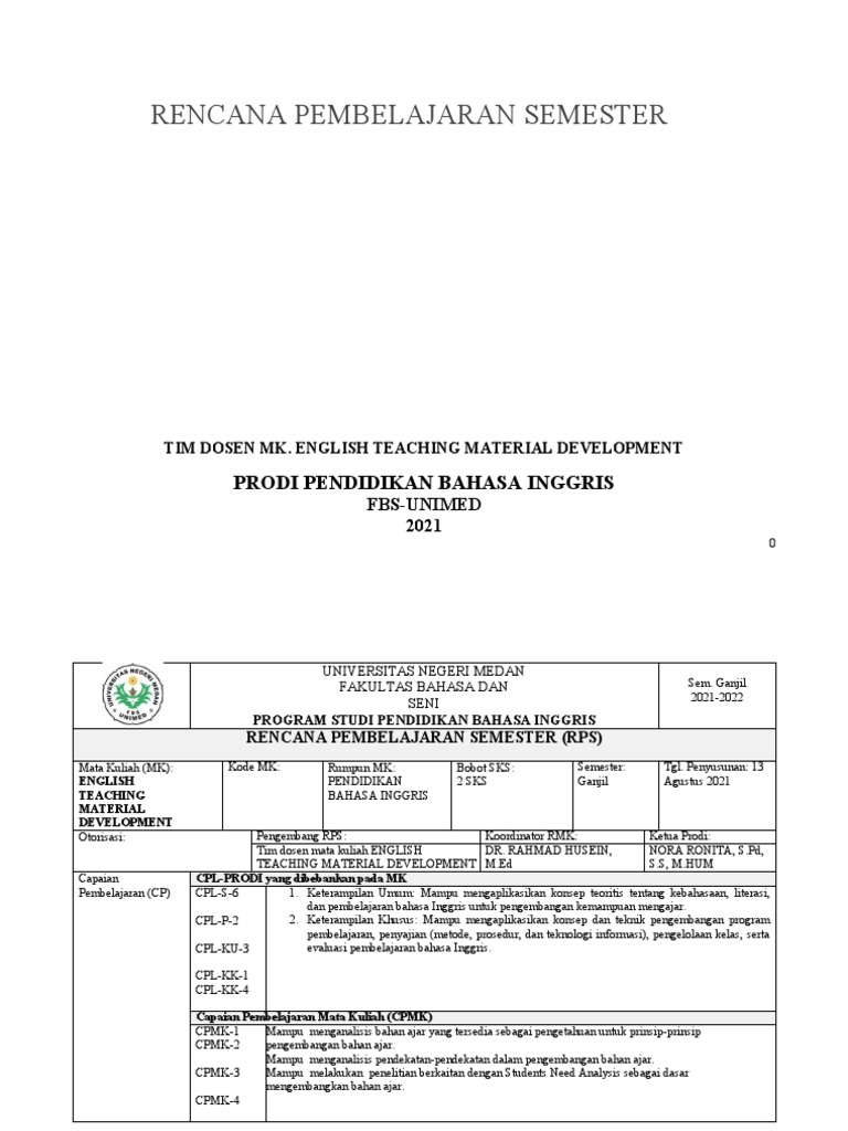 RPS English Teaching Material Development 2021 | PDF