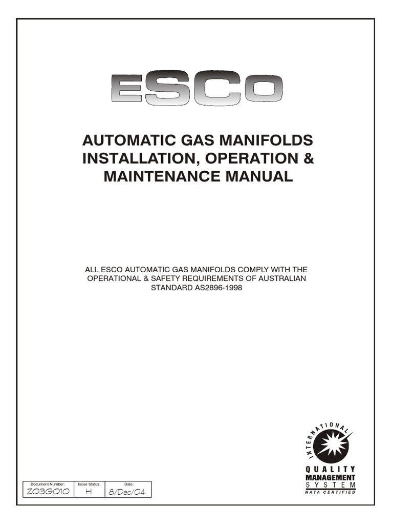 Esco Gas Manifold - Maintenance Manual | PDF | Valve | Machines