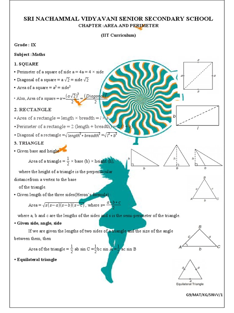 Grade 9 Maths IIT Worksheet 2 Area and Perimeter | PDF | Area | Triangle