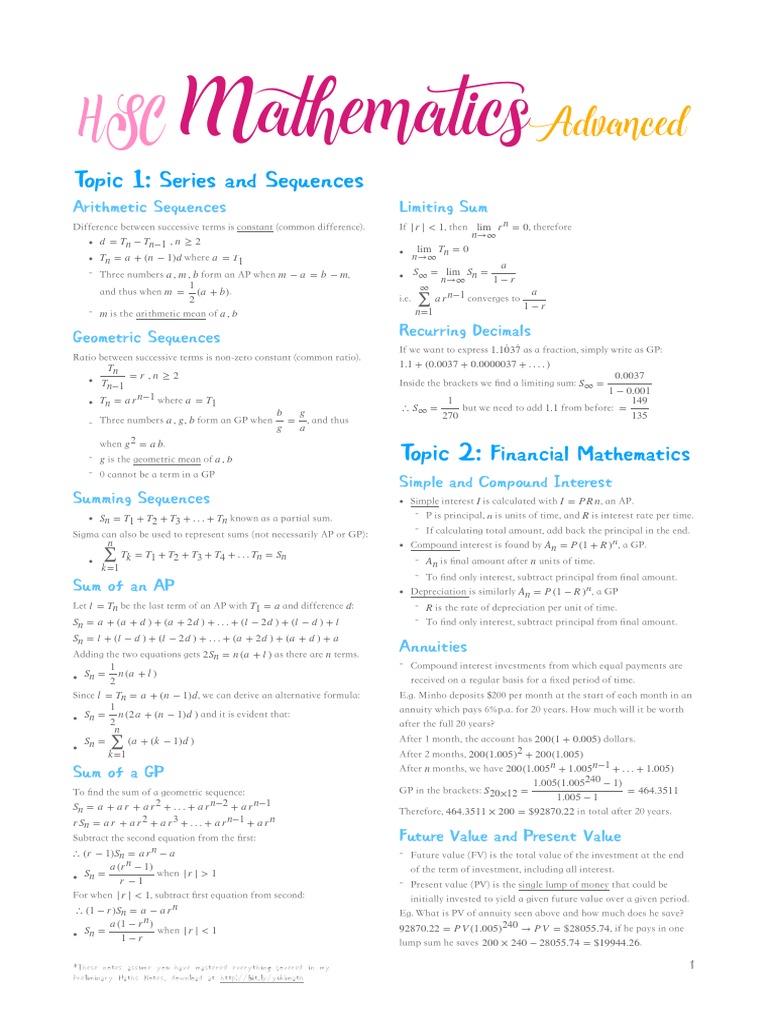 HSC Math: Sequences & Finance | PDF | Trigonometric Functions | Sine