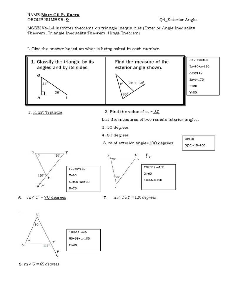 q4 Quiz 2 Exterior Angles | PDF | Triangle | Triangle Geometry