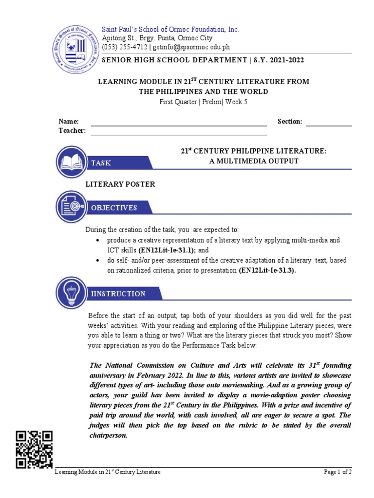 Senior High School Department - S.Y. 2021-2022 Learning Module in 21 ...