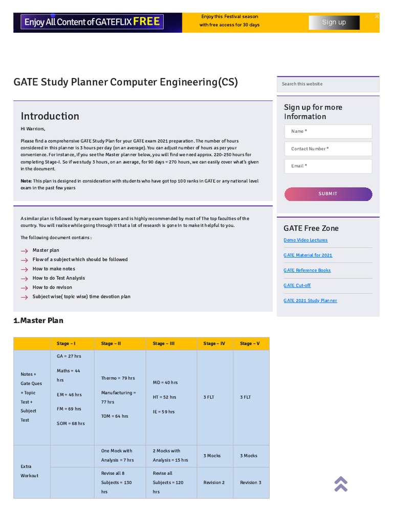 GATE Study Plan For Computer Engineering (CS) - GATE Exam 2021 - 22 | Download Free PDF ...