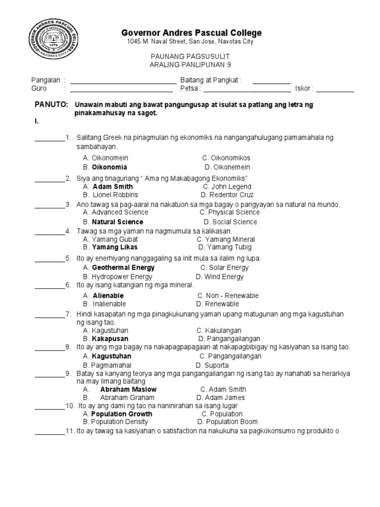 Diagnostic AP Grade 9 | PDF