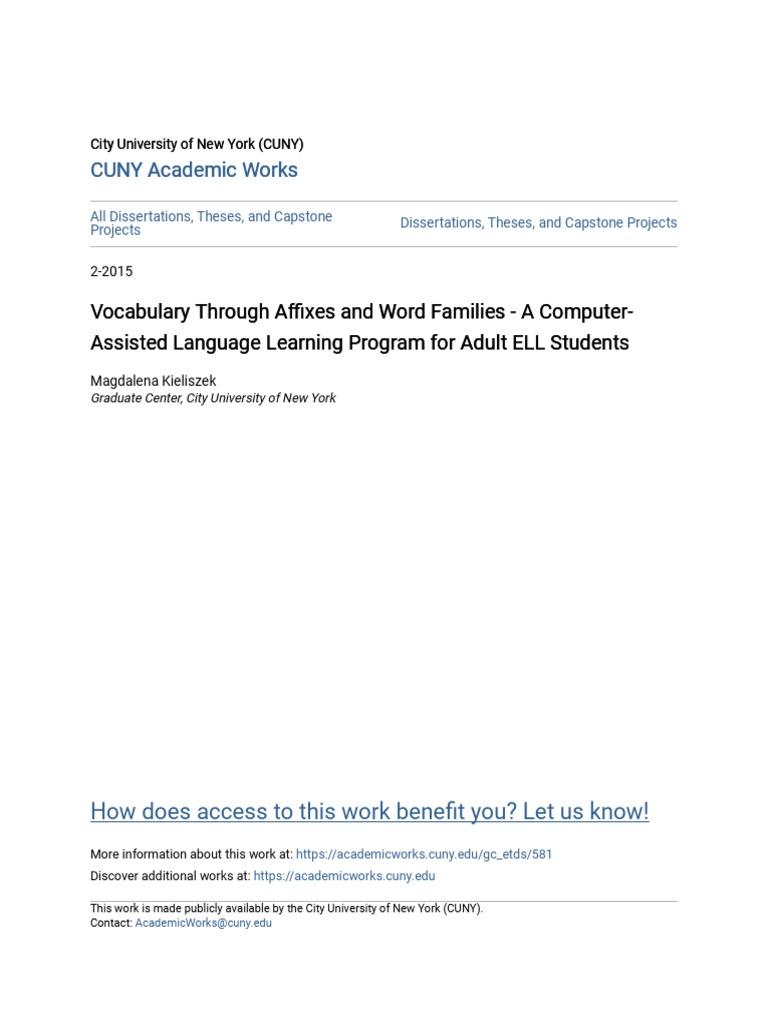 Vocabulary Through Affixes and Word Families - A Computer-Assiste | PDF ...