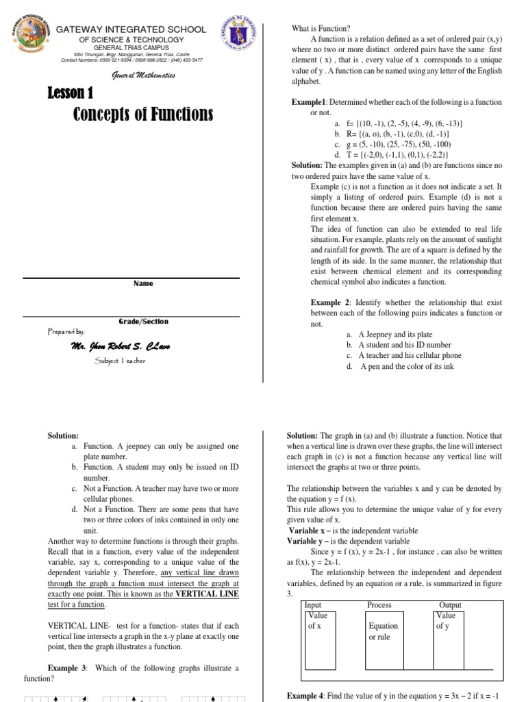 Gen. Math Module 1 | PDF | Function (Mathematics) | Equations