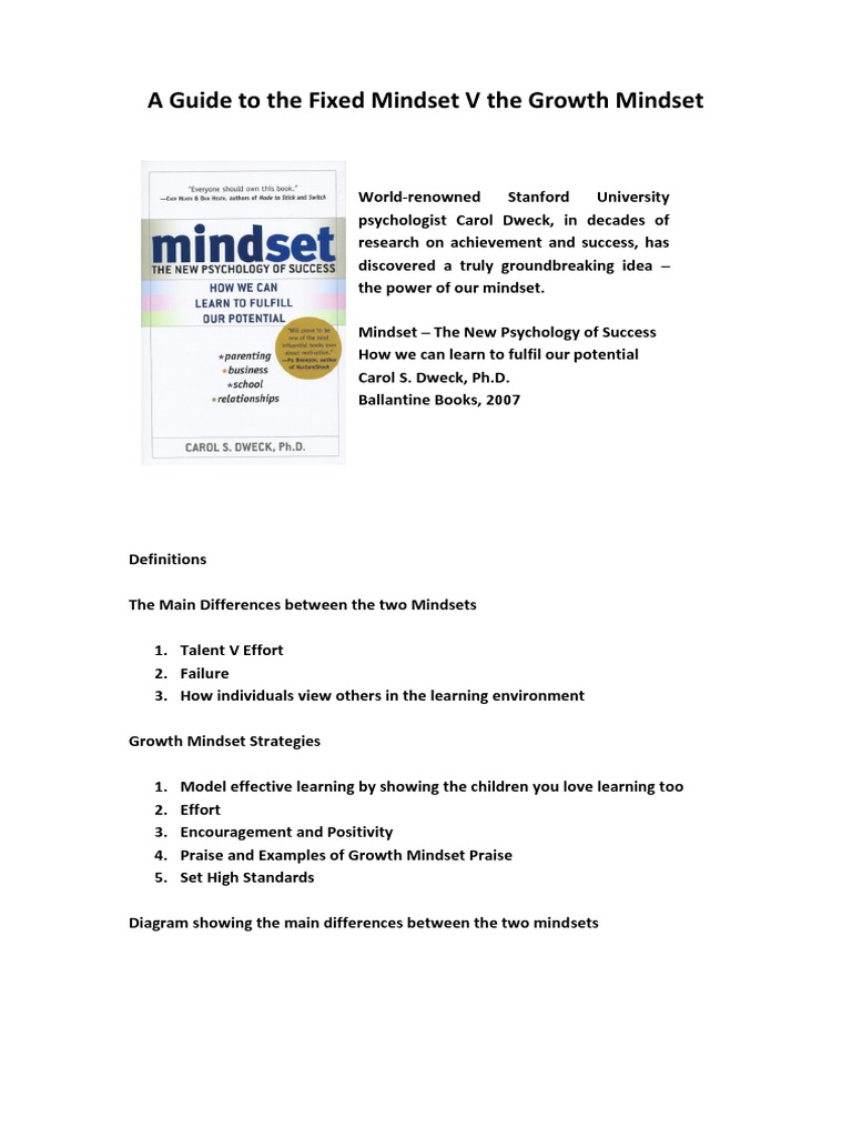 A Guide To The Fixed Mindset V The Growth Mindset MF Oc | PDF | Mindset ...