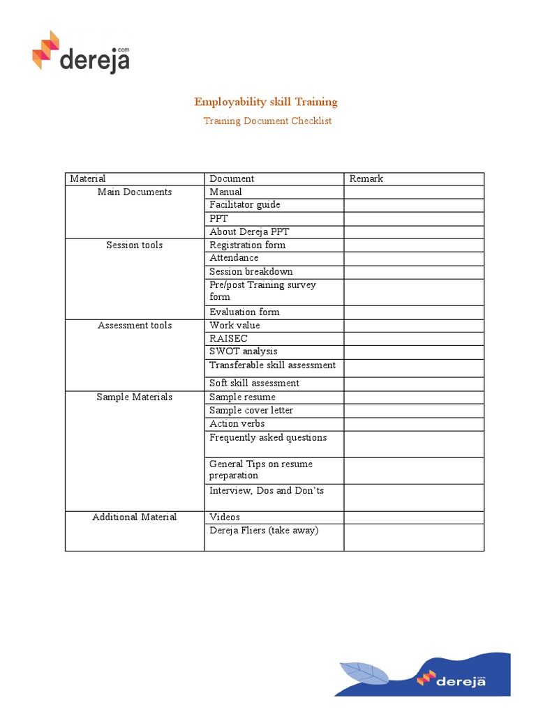 Employability Skills Training Checklist | PDF