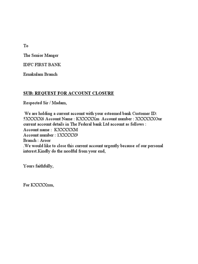 Bank Account Closure Request Leter Sample | PDF | Law