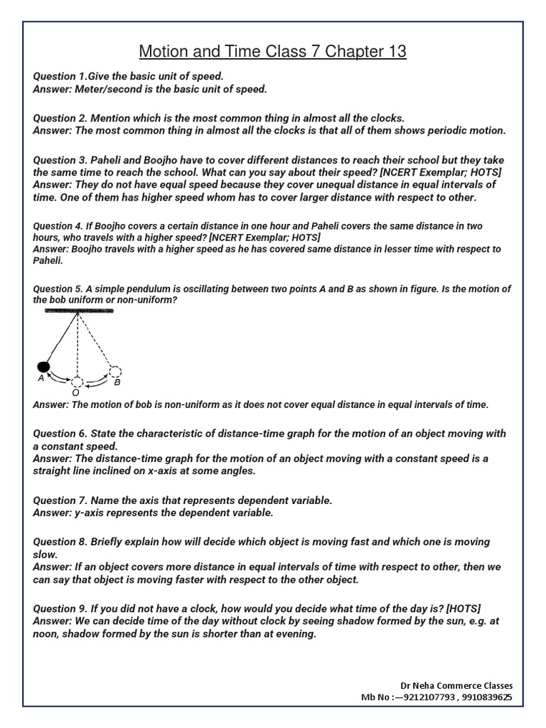 Motion and Time Class 7 Chapter 13 | PDF | Speed | Time