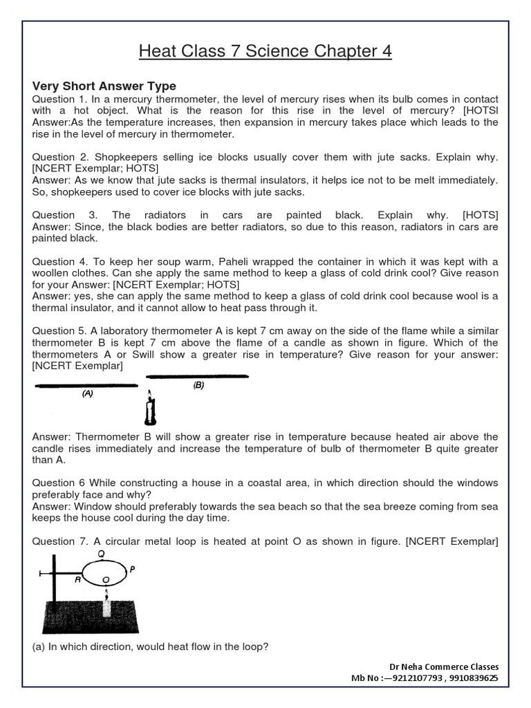 Heat Chapter 7 Science Q&A | PDF | Thermometer | Heat